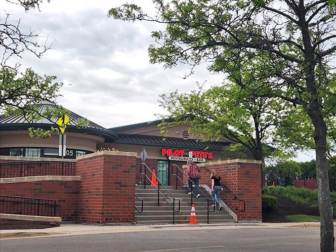 The building itself looks ready for takeoff, which is fitting for a restaurant that elevates comfort food to new heights.