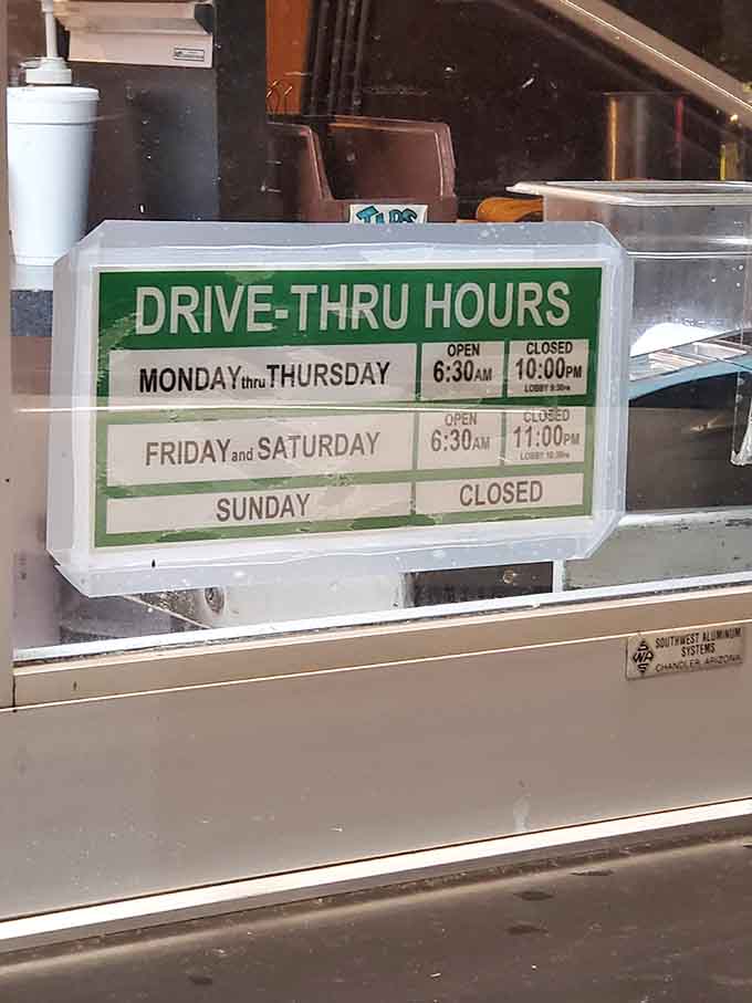 Operating hours posted clearly because even legendary burger joints need their rest, so plan accordingly and avoid disappointment at the door.