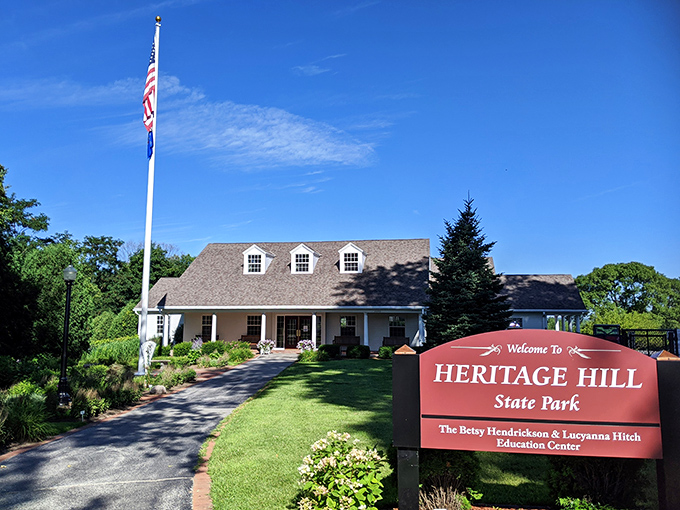 The welcoming entrance sign promises adventures in time travel &ndash; no DeLorean required, just comfortable walking shoes and curiosity.
