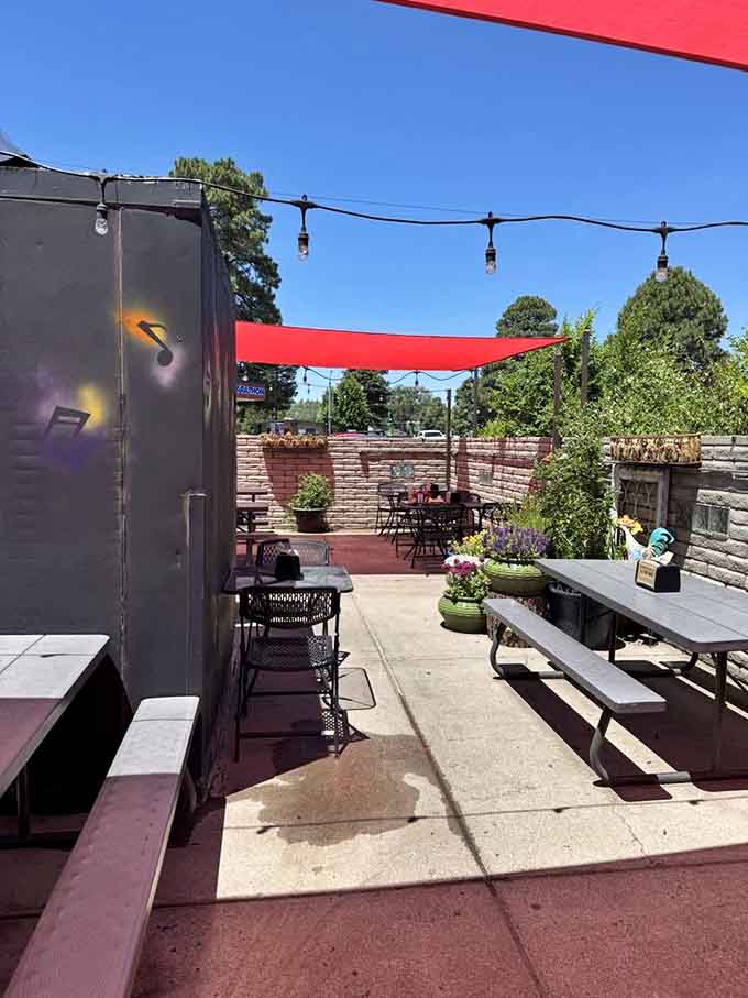 That colorful patio seating area where time slows down and the only thing that matters is your next delicious bite.