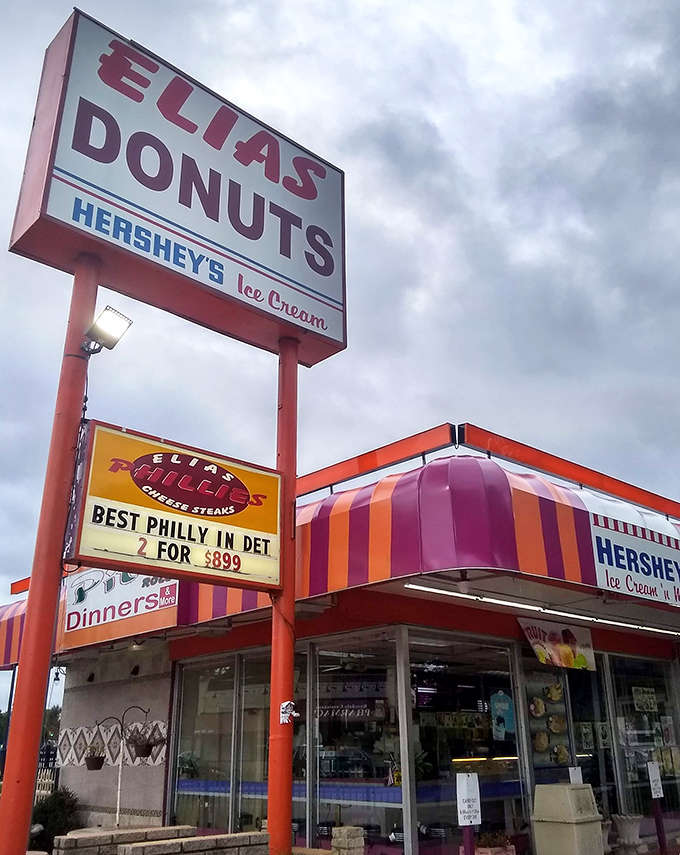 "Best Philly in Det" proclaims the sign, and locals don't argue—Elias Donuts delivers on both sweet and savory fronts.