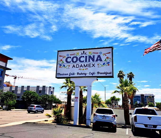 The sign stands proud against Arizona's brilliant blue sky, a beacon for those seeking authentic Mexican flavors in Phoenix.