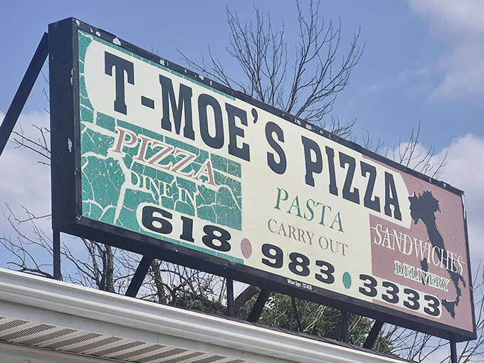 The sign says it all &ndash; pizza, pasta, sandwiches, and delivery. T-Moe's doesn't need fancy marketing when word-of-mouth has made it a Johnston City institution.