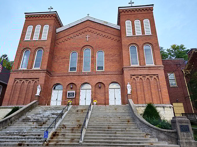 St. Michael's Catholic Church stands sentinel over Galena, its twin towers reaching skyward like a spiritual exclamation point on the town's historic landscape.