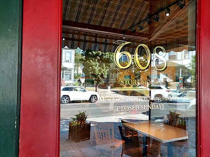 The golden "608" beckons from behind glass doors &ndash; store hours worth memorizing if you want to score one of those legendary cinnamon rolls before they sell out.