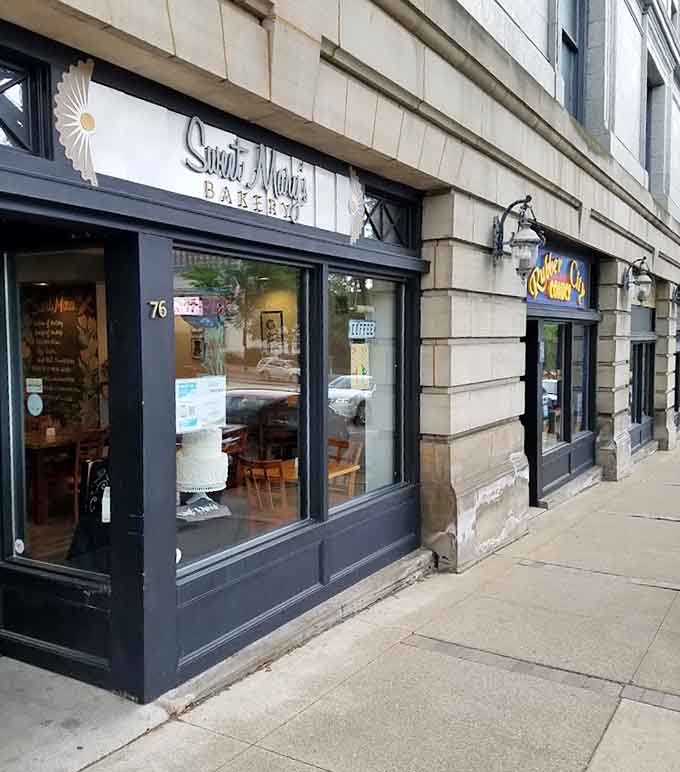 The exterior of Sweet Mary's Bakery sits ready to welcome anyone smart enough to walk through that door and order everything.