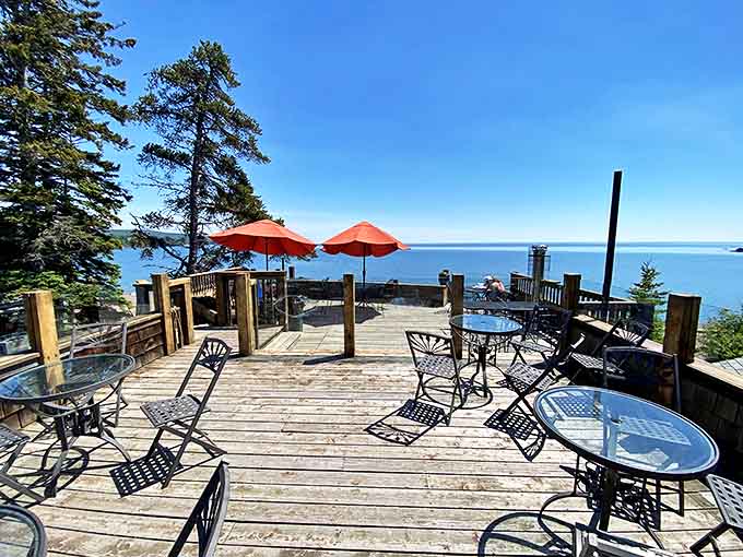The rooftop seating area offers a dining experience where Lake Superior becomes both the view and the seasoning for unforgettable meals.