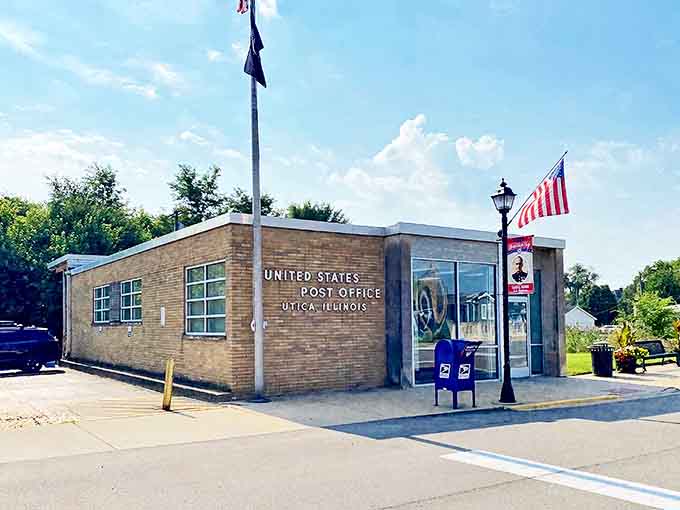 Even the post office looks charming here, proving North Utica takes pride in every corner of town.