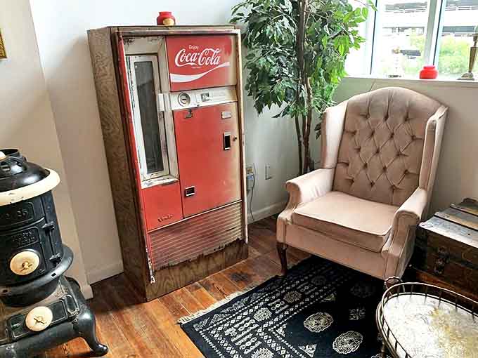 Even the vintage Coca-Cola machine fits perfectly into Mathers' carefully curated world &ndash; a nostalgic touch that enhances the time-traveling experience.