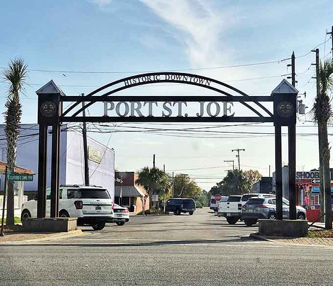 The Historic Downtown Port St. Joe archway welcomes visitors to a coastal town where authentic Florida charm still reigns supreme.