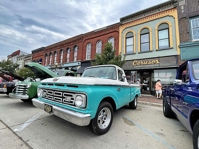 Classic cars line up outside Caruso's during a summer event &ndash; perfect time-traveling companions for a visit to a place where vintage isn't a style, it's a way of life.
