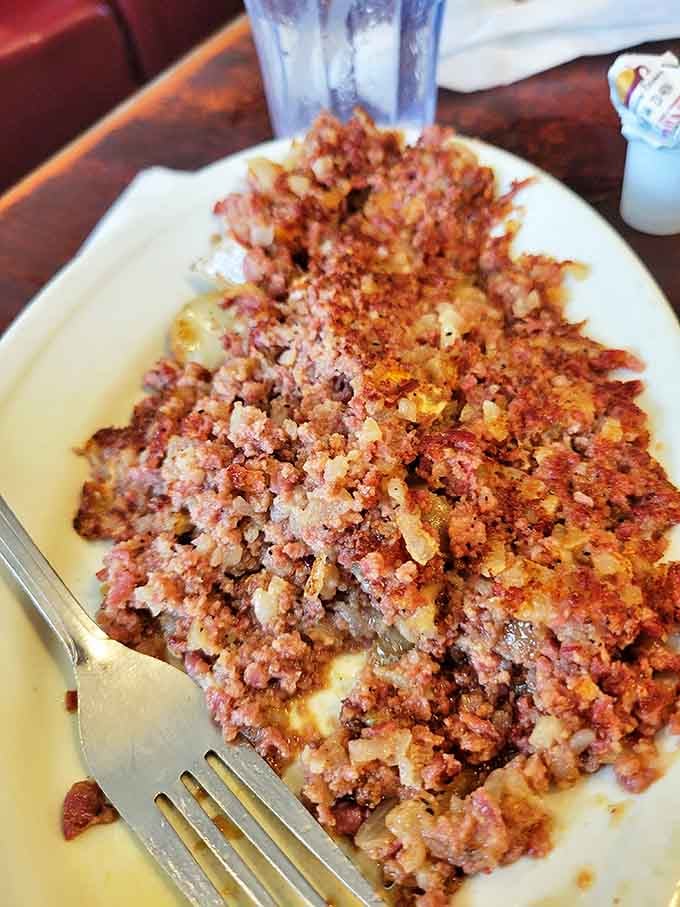 Corned beef hash that's clearly made with love, not just emptied from a can &ndash; crispy, savory, and the perfect foundation for those golden morning eggs.
