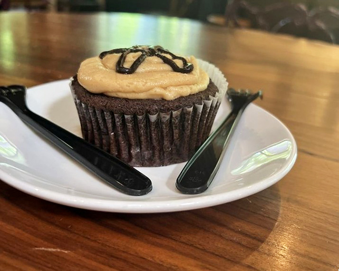 A chocolate cupcake with peanut butter frosting that reminds you why cupcakes became popular in the first place &ndash; simple, perfect joy.