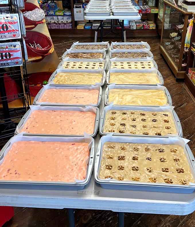 Trays of freshly made fudge stretch across tables in a dizzying array of flavors, each piece promising sweet satisfaction that'll make the trip worthwhile all by itself.