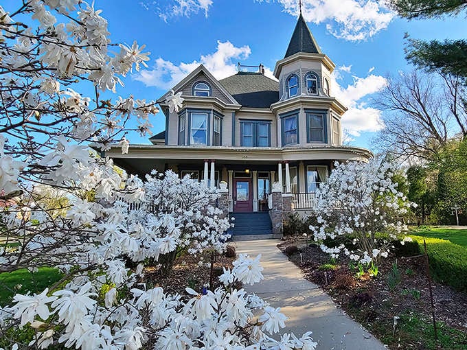 The exterior looks like it stepped out of a postcard, and depending on the season, you'll catch it dressed in spring blossoms, summer green, autumn colors, or winter white.