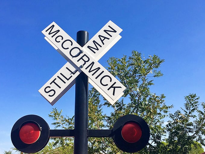 This classic railroad crossing sign marks the intersection of history and fun, where McCormick meets Stillman in a perfect blend of education and entertainment.