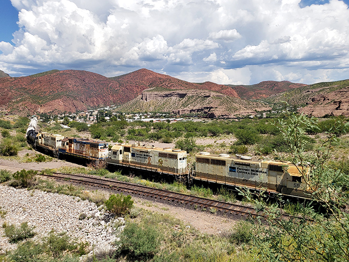 Trains still rumble through the canyon, connecting Clifton's copper-mining present with its industrious past against a backdrop of timeless beauty.