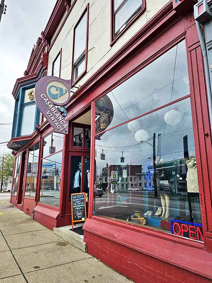 The welcoming storefront sign invites passersby to step inside and discover treasures from another era at Casablanca Vintage.