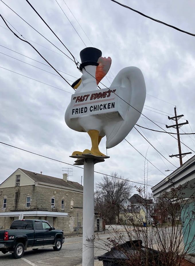 That chicken mascot deserves a second look &ndash; a whimsical sentinel that's been guiding hungry travelers to fried chicken paradise for decades.