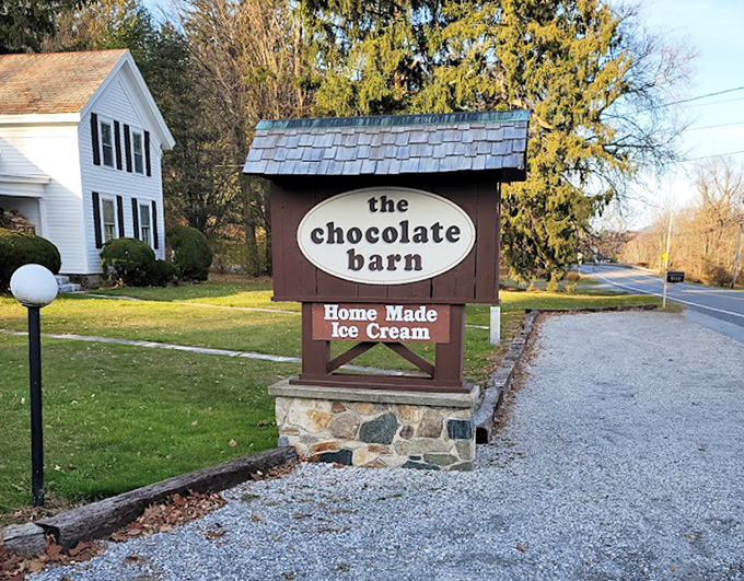The roadside sign promises "Home Made Ice Cream" – six simple words that have caused countless spontaneous stops and delighted detours.
