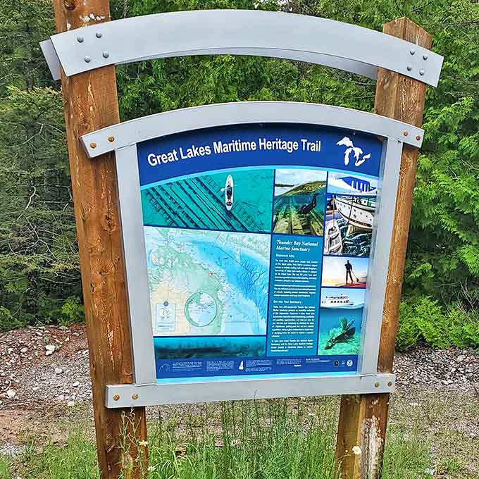 The Great Lakes Maritime Heritage Trail sign stands as a reminder that these waters have witnessed centuries of human history, adventure, and occasional misadventure.