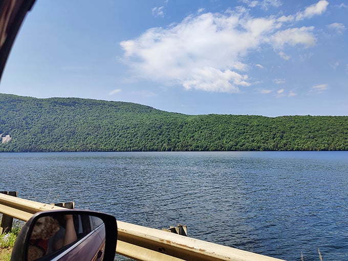Driving alongside the lake offers glimpses of blue water between green trees – Vermont's version of a coastal highway.