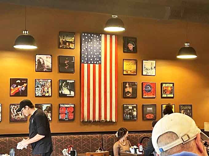 Album covers and Americana decorate the walls &ndash; a visual playlist that adds nostalgic charm to your breakfast experience.