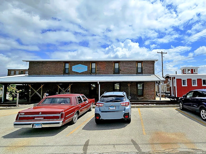 Even the parking lot has character at Wildflour, where vintage cars sometimes share space with modern vehicles in this slice of small-town charm.