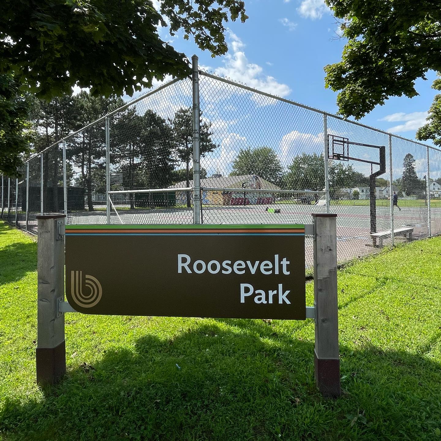 Roosevelt Park's sign stands as a humble gateway to countless family memories, from first home runs to summer picnics under century-old trees.