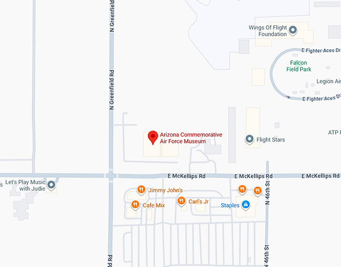 16. arizona commemorative air force museum (mesa, az) map