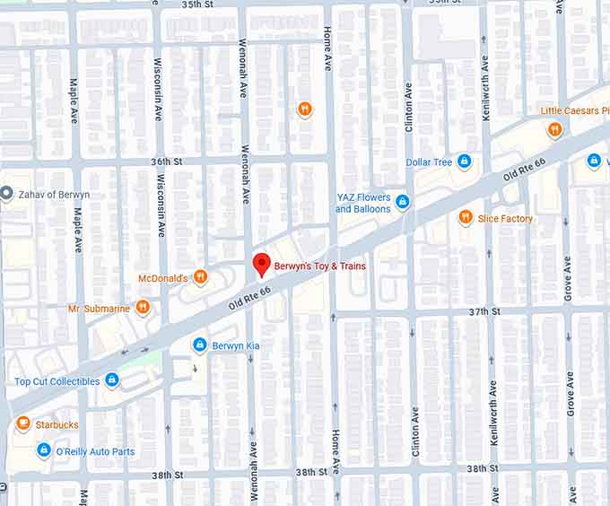 16. berwyn's toy & trains (berwyn, il) map