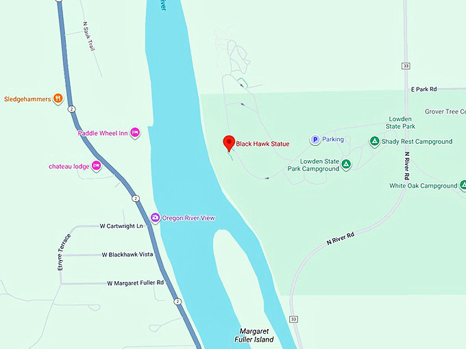 16. black hawk statue in lowden state park (oregon, il) map