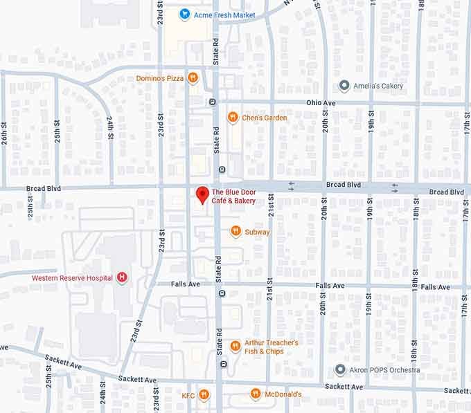 16. the blue door caf&eacute; & bakery (cuyahoga falls, oh) map