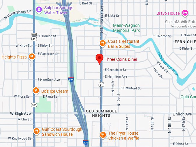 16. three coins diner (tampa, fl) map