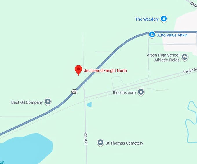 16. unclaimed freight north (aitkin, mn) map
