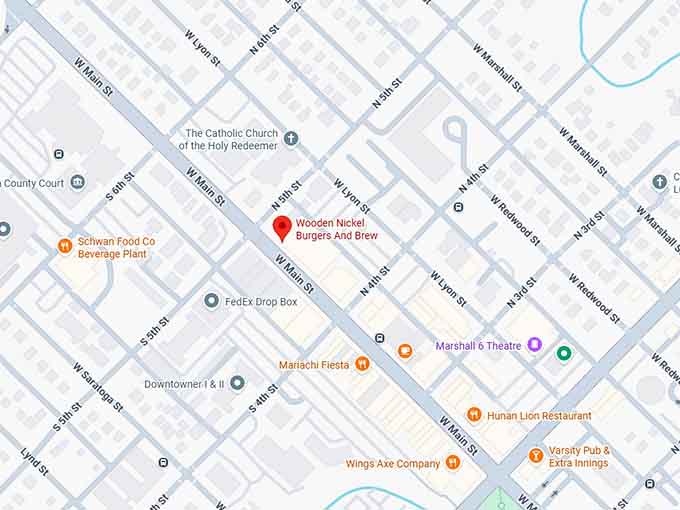 16. wooden nickel burgers and brew map