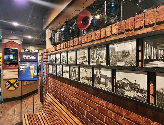 Jocko's railroad-themed interior features authentic train memorabilia, vintage photos, and the warm atmosphere of a classic American steakhouse.