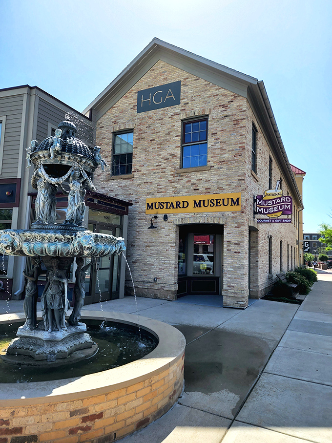 A beautiful fountain stands guard outside the mustard mecca, where thousands of jars await curious taste buds. Wisconsin's tangiest tourist trap beckons!
