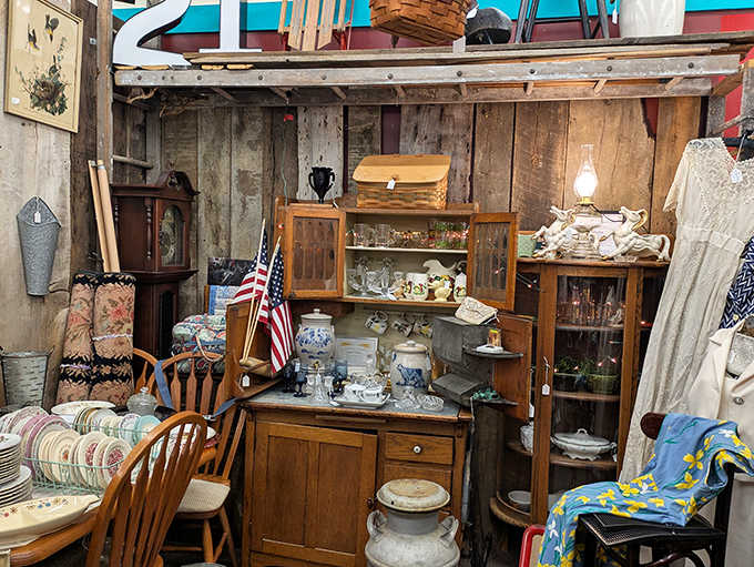 Step into this booth and you're transported to grandma's farmhouse kitchen, complete with Hoosier cabinet and enough nostalgia to fill a country cookbook.