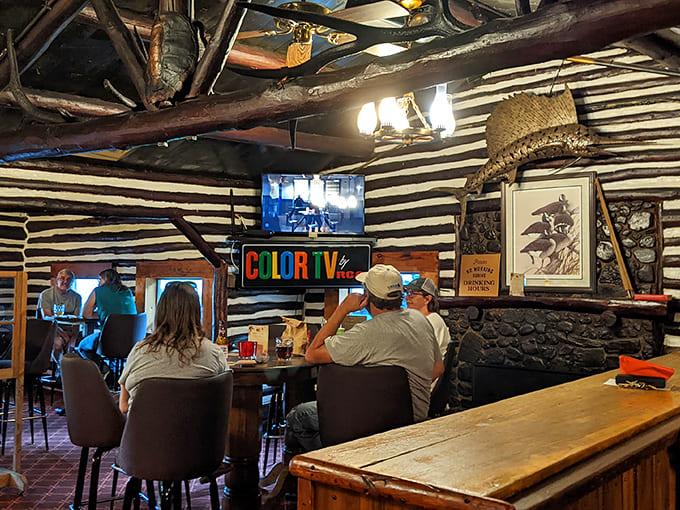 Inside, rustic logs meet vintage Americana in a space that feels authentically Minnesota, not theme-park Minnesota.