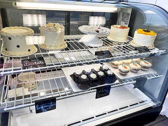 The display case at Sweet Tooth Cottage &ndash; where decisions become impossible and diets go to die in the most glorious way possible.