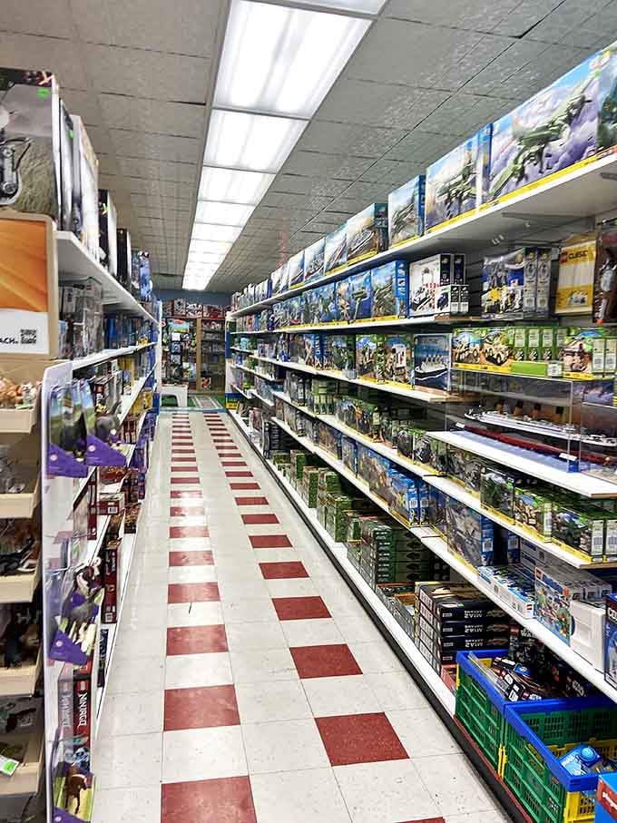 Aisles stretching into infinity, each one packed with enough toys to make your childhood self weep with joy.