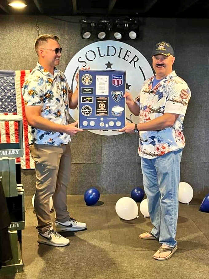 Inside, the patriotic decor and community spirit create an atmosphere where everyone's welcome and nobody's a stranger for long.