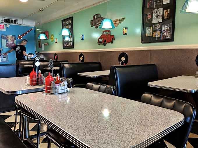 Step inside to find retro booths and vintage touches that create the perfect casual dining atmosphere.