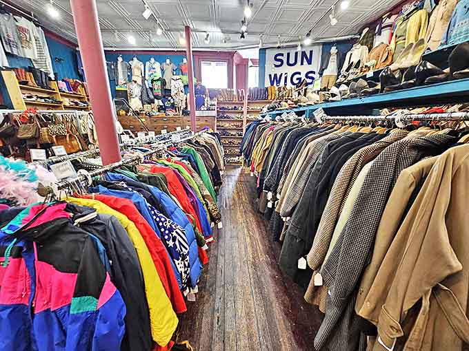 Step inside and discover a labyrinth of vintage clothing where every rack tells a story and every aisle promises new discoveries.