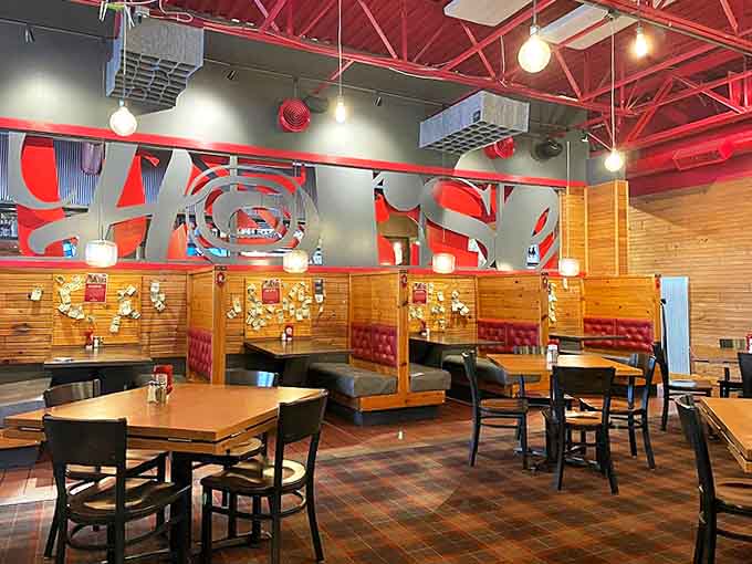 Warm wooden booths and rustic charm create the perfect backdrop for memorable meals at this Holland, Michigan gem.