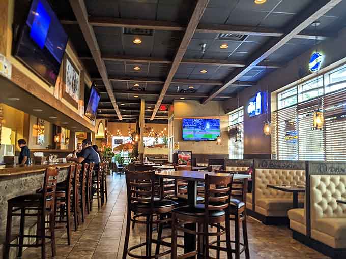 Step inside where warm lighting and vibrant decor create the perfect backdrop for serious eating.