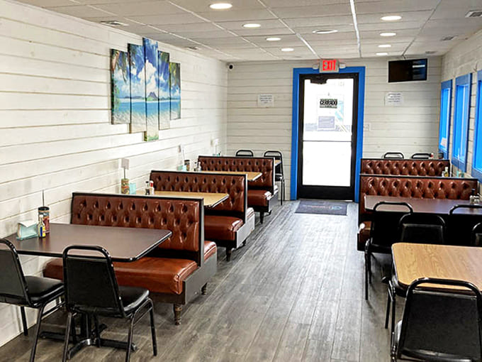 Simple brown booths and clean white walls let the food do the talking at El Paraiso, where comfort trumps pretension in this cozy dining space.