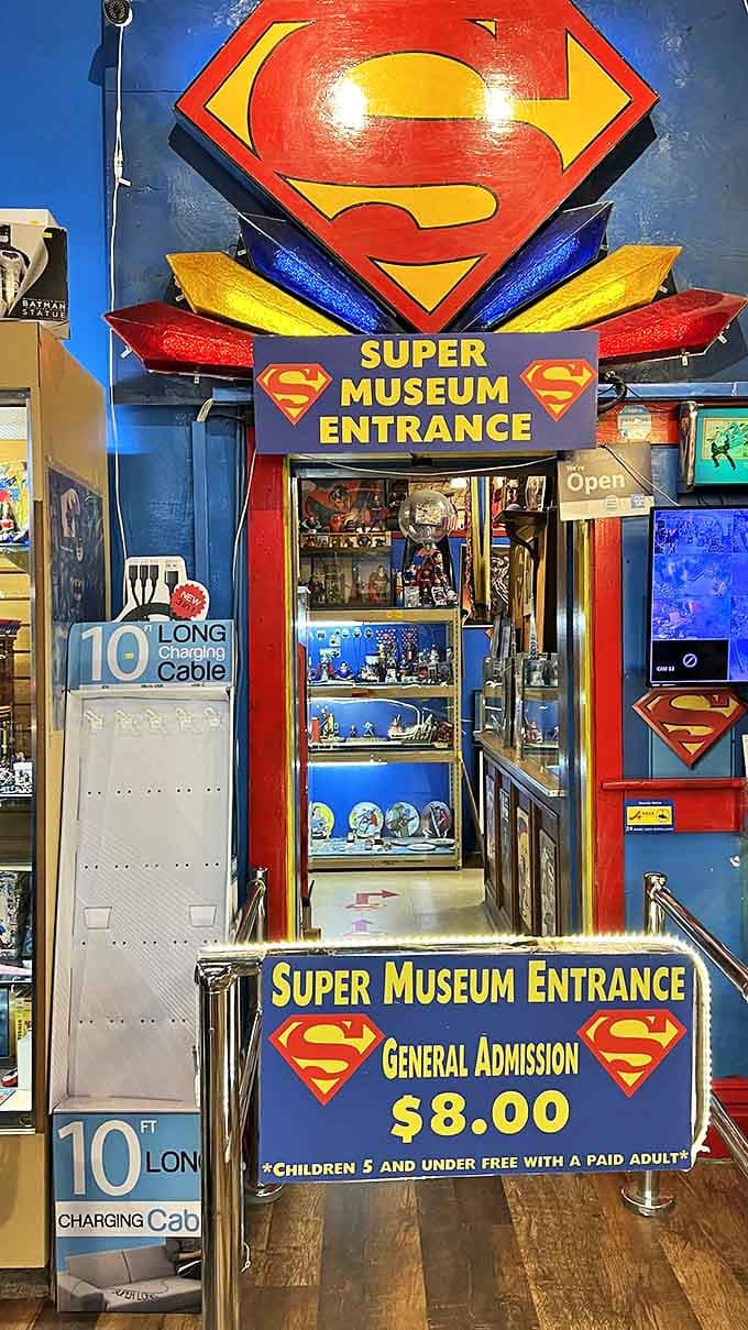 Walking through this entrance feels like stepping into a phone booth and emerging as your superhero-loving self, complete with admission prices that won't require you to rob a bank like a Metropolis villain.