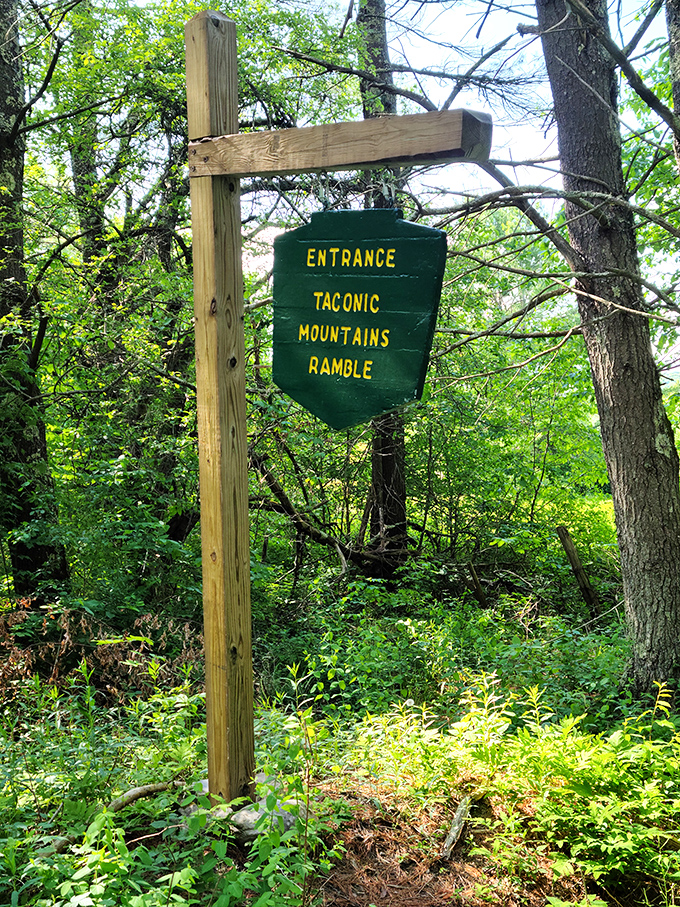 The unassuming entrance sign stands as a humble gatekeeper to one of Vermont's best-kept secrets &ndash; no flashy billboards needed when nature does the talking.